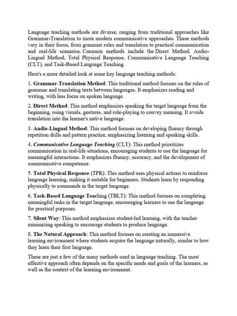 Language Teaching Methods | PDF