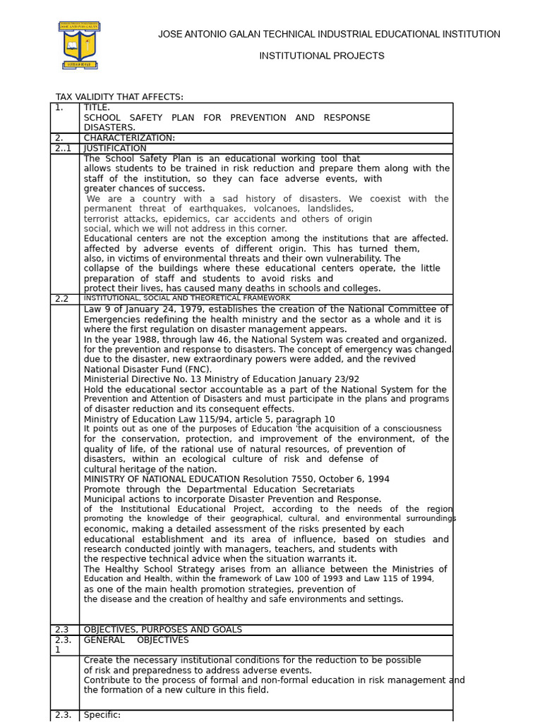 School Safety Plan for Disaster Preparedness | PDF | Risk | Emergency ...