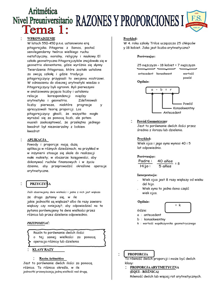 TEMAT 1 ARYTMETYKA PRZED Powody I Proporcje 2023 | PDF