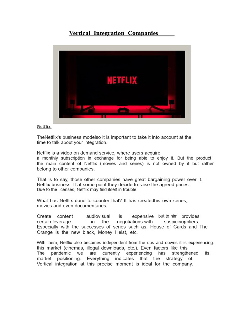 Vertical and Horizontal Integration Companies | PDF | Netflix | Apple Inc.