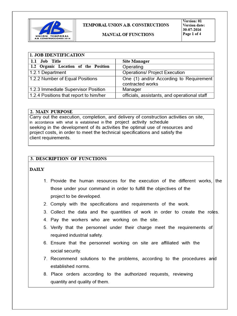 Master Builder Job Description Manual | PDF | Specification (Technical ...
