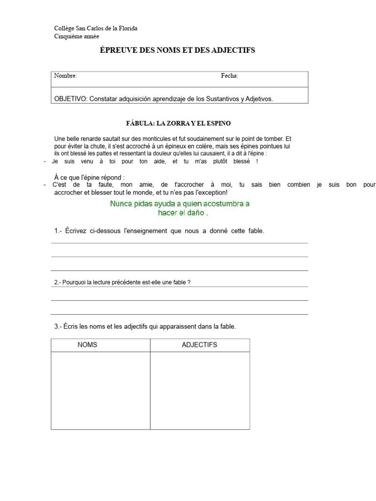 Épreuve sur les Noms et Adjectifs | PDF | Linguistique