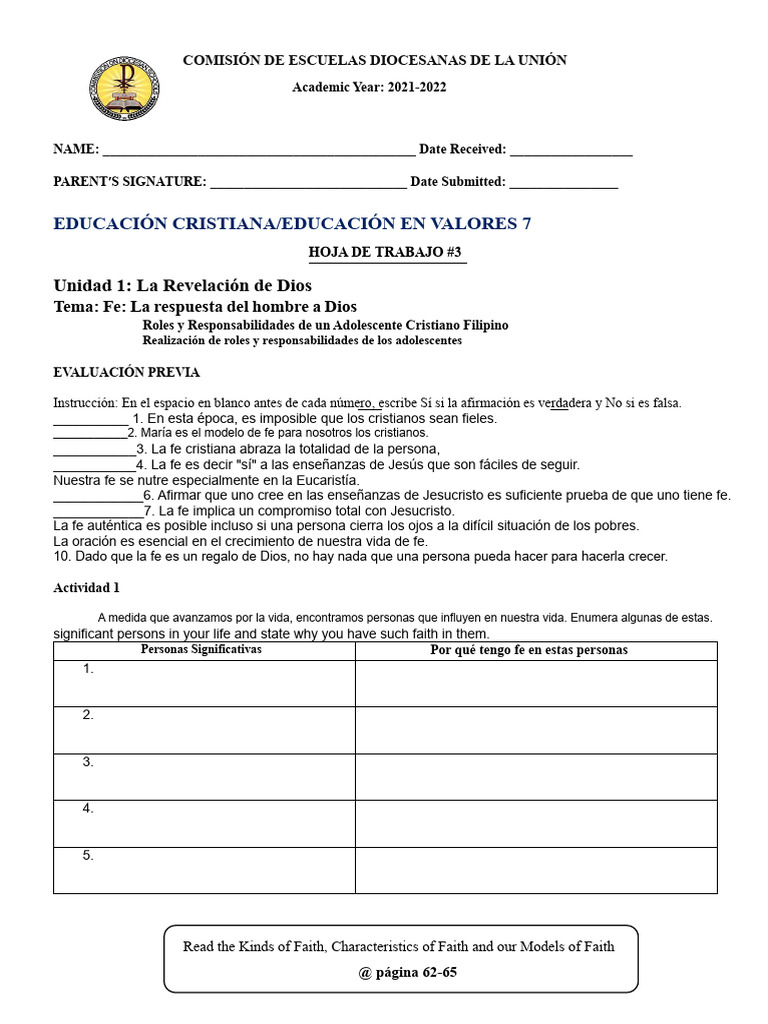 Hoja de trabajo G7 #3 en CLE-EsP | PDF