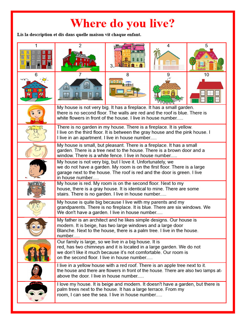 House Where Do You Live Comprehension Written Text Questions Unaun ...