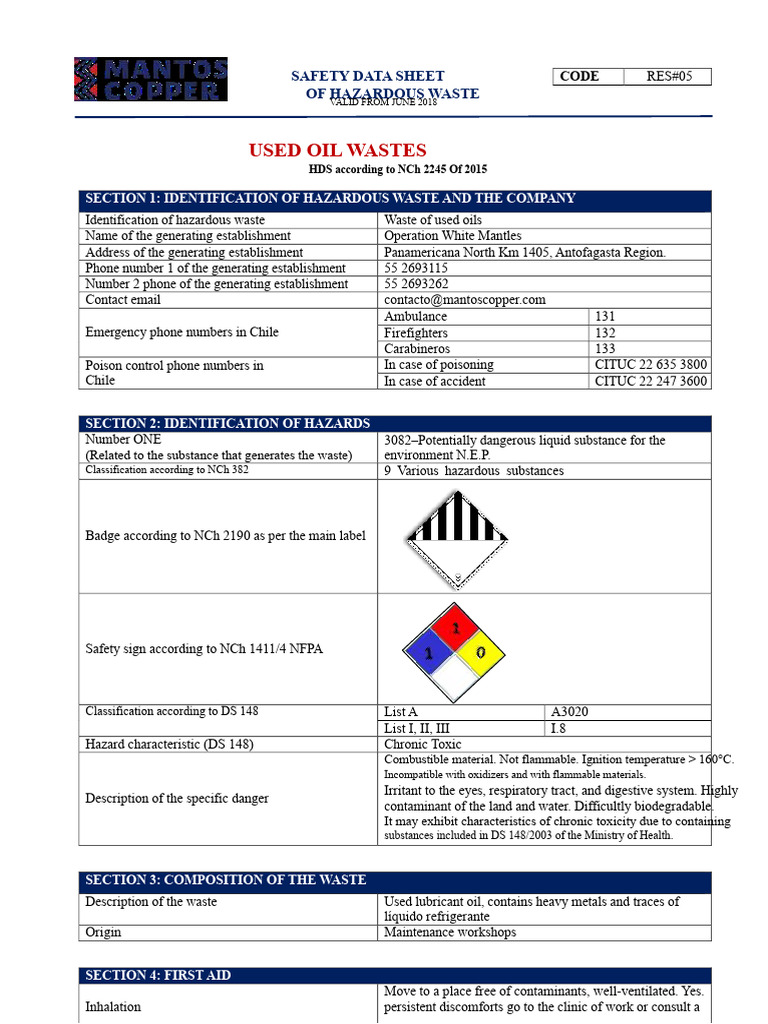 Hazardous Waste Safety Data Sheet | PDF | Dangerous Goods | Firefighter
