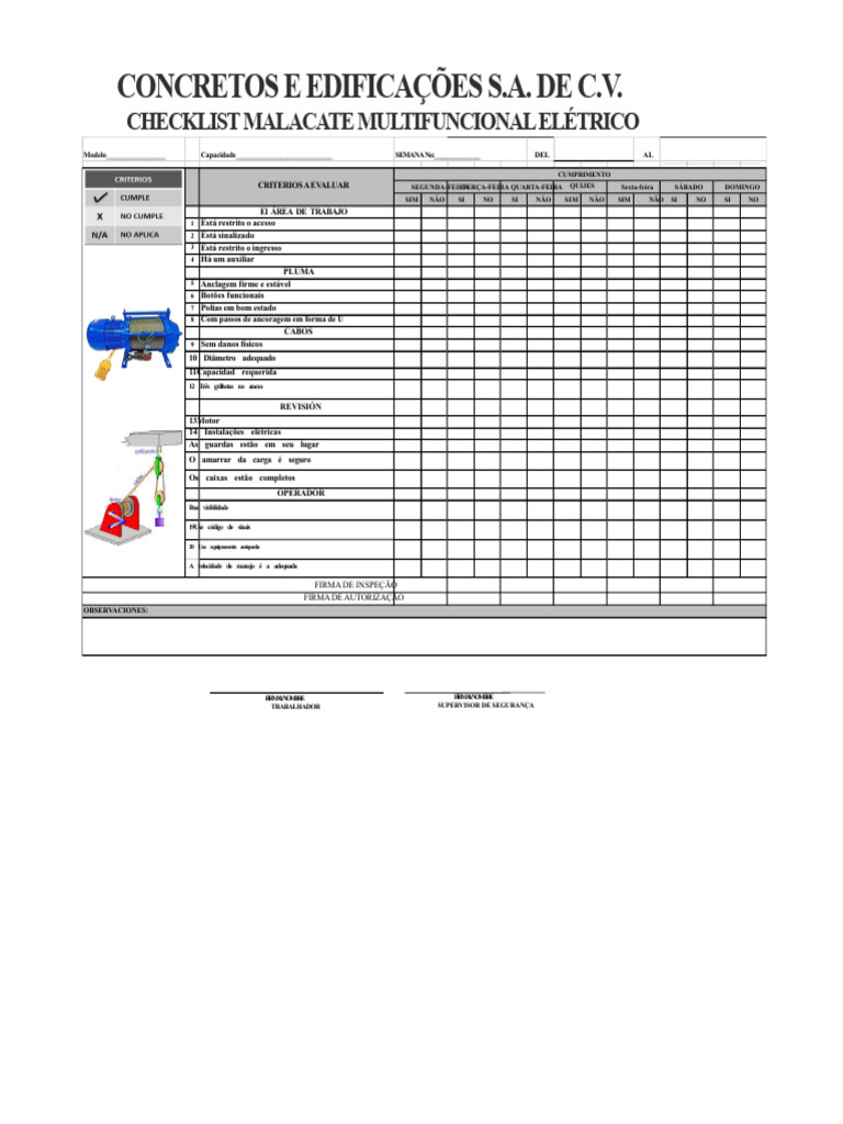 Checklist de Inspeção Malacate Elétrico | PDF