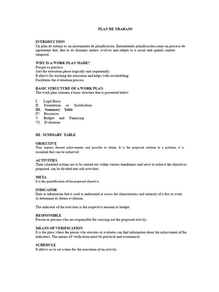 Basic Structure of A Work Plan | PDF