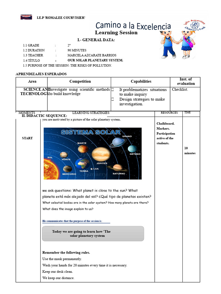 Solar System Learning Session Plan | PDF | Planets | Physical Sciences