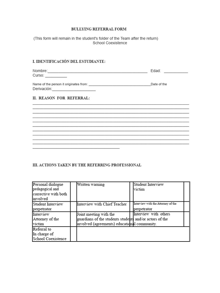 Bullying Referral Form | PDF | Crimes | Crime & Violence