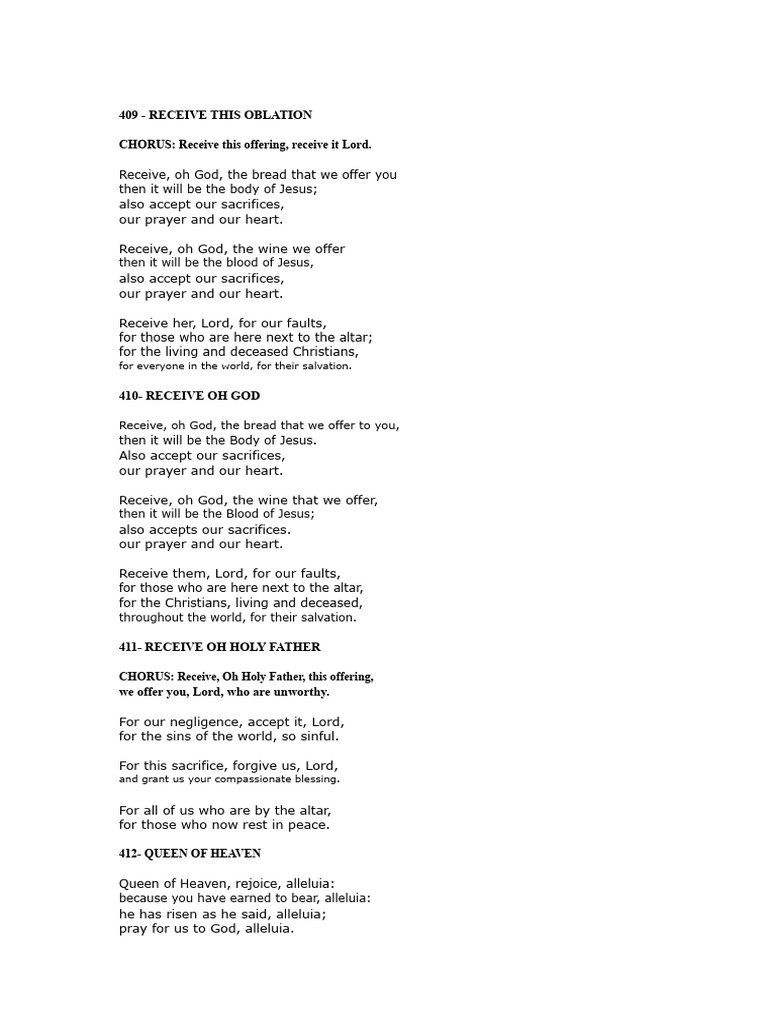 409 - Receive This Oblation CHORUS: Receive This Offering, Receive It ...