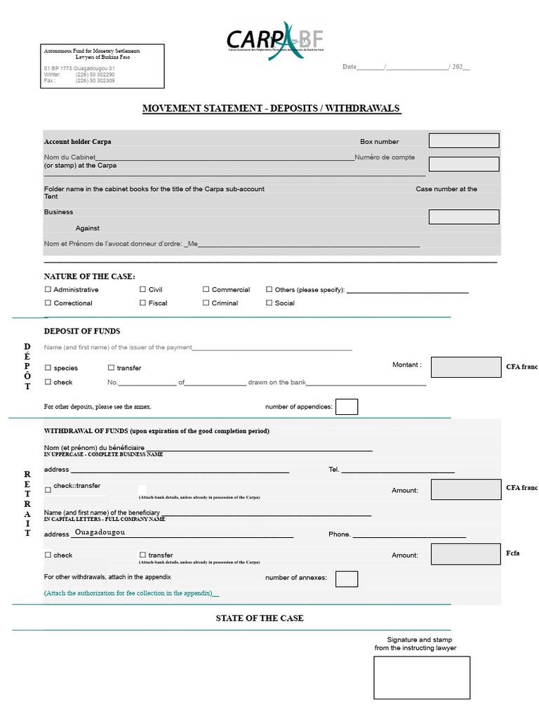 CARPA Movement Slip (Fillable Blank PDF | PDF