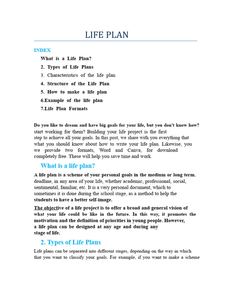 Format of The LIFE PLAN - Format Theory and Examples | PDF | Goal ...