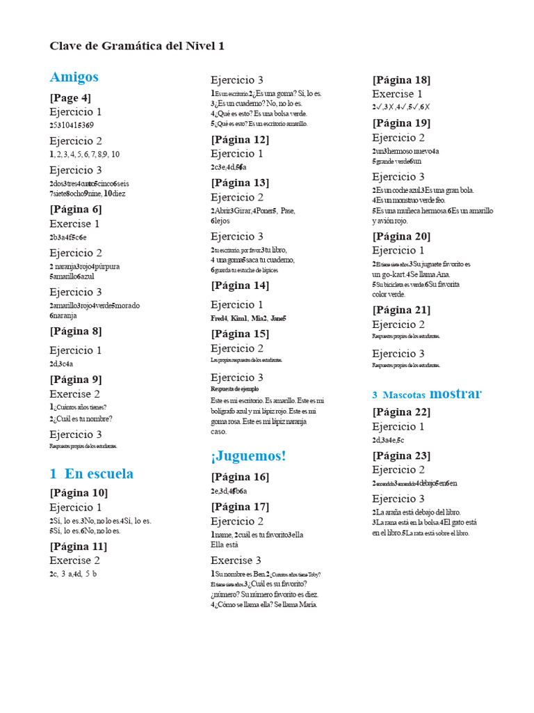 Ejercicios de Gramática Nivel 1 | PDF