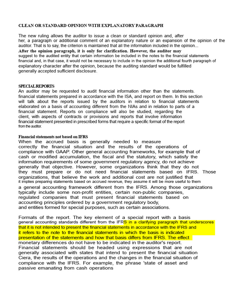 Clean or Standard Opinion With Explanatory Paragraph | PDF | Audit ...