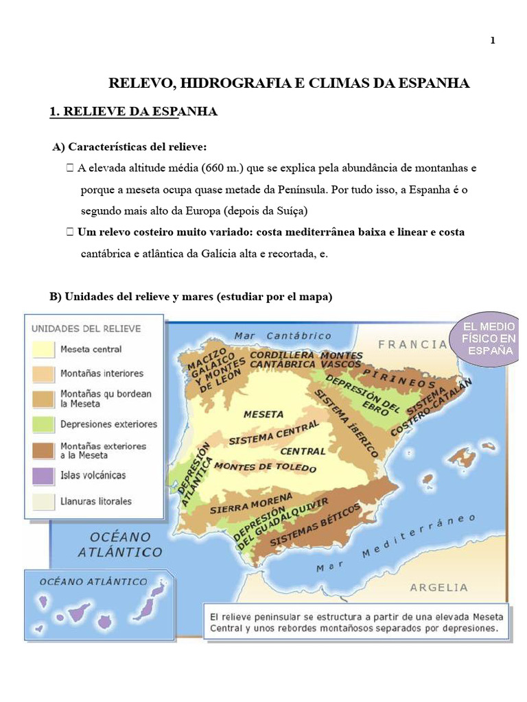 Relevo, Rios e Climas da Espanha | PDF | Geociências | Geografia Física