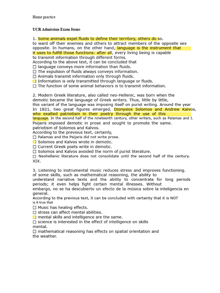 UCR Admission Exam Practice Questions | PDF | Idealism | Continent