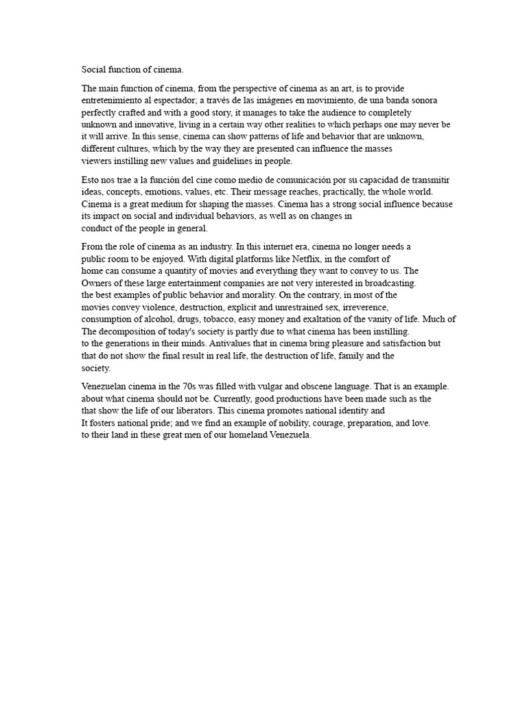Social Function of Cinema | PDF