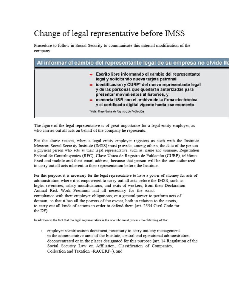 IMSS Legal Representative Change Process | PDF | Identity Document ...