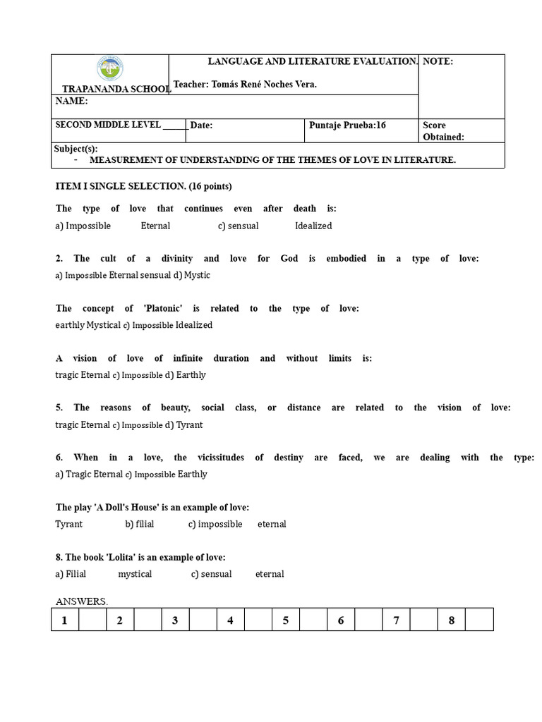 Test Love in Literature | PDF
