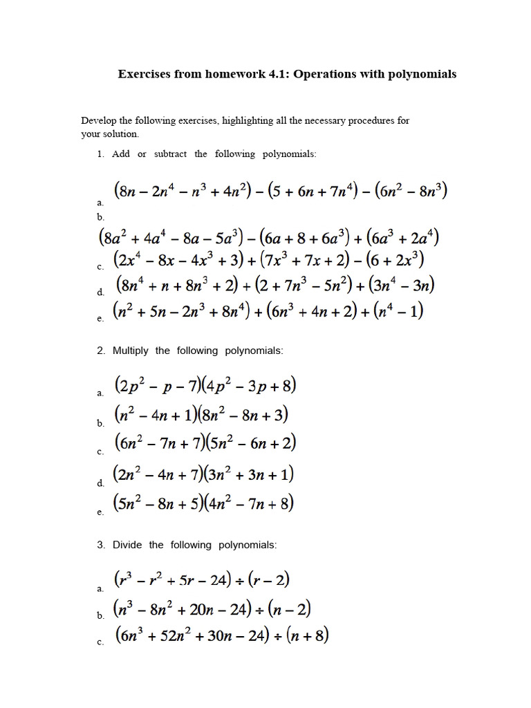 Exercises From Homework 4.1 Operations With Polynomials | PDF