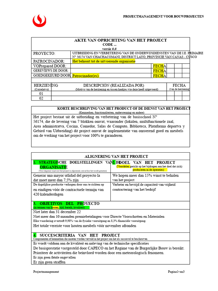 01. Oprichtingsakte van het Project | PDF