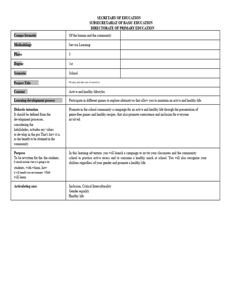 Example of Project Planning by Methodologies According To The SEP PDF ...