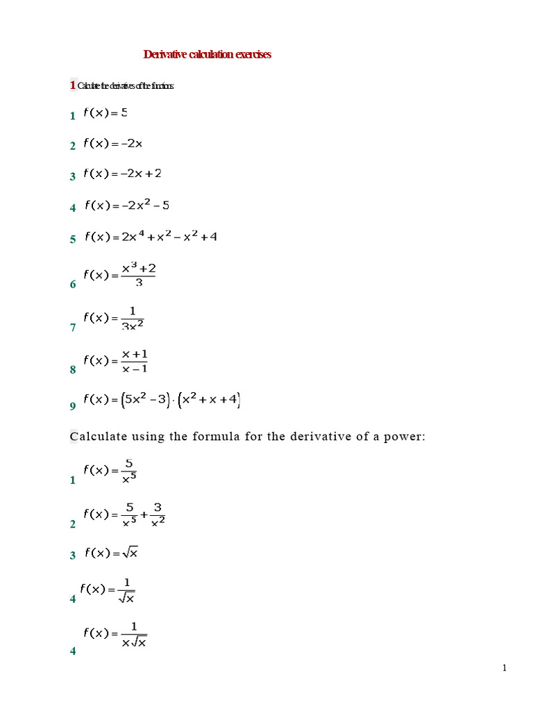 Derivative Exercises 2 | PDF | Logarithm | Function (Mathematics)