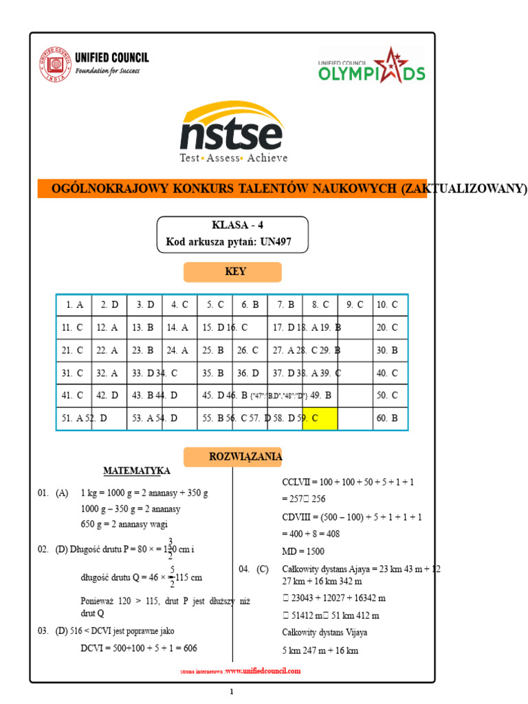 CL - 4 - NSTSE-2024-Arkusz-497 Klucz-Zaktualizowany | PDF