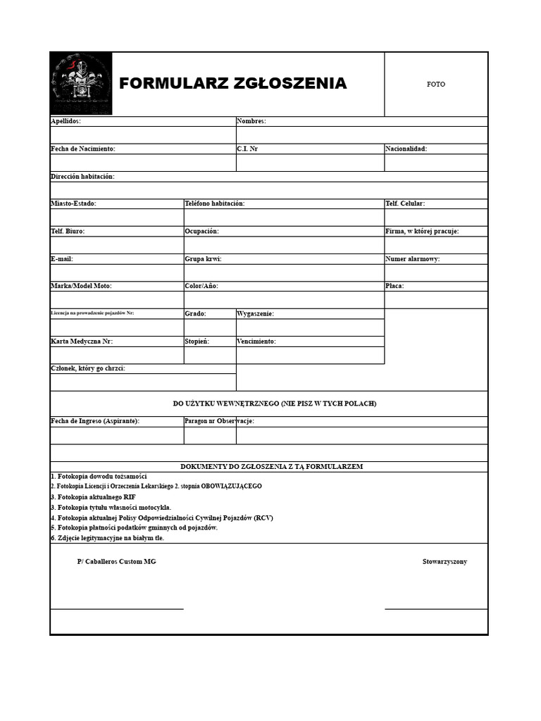 Formularz rejestracyjny CCMG | PDF