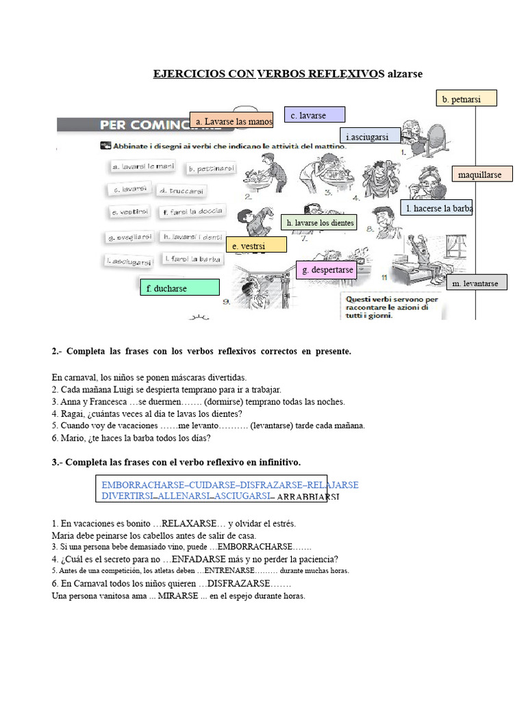 Ejercicios Verbos Reflexivos Con Figuras | PDF
