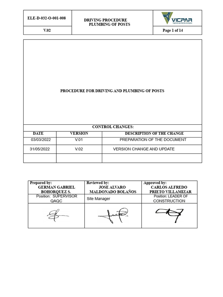 Ele-D-032-O-001-008 Procedure For Driving and Plumbing of Poles | PDF ...
