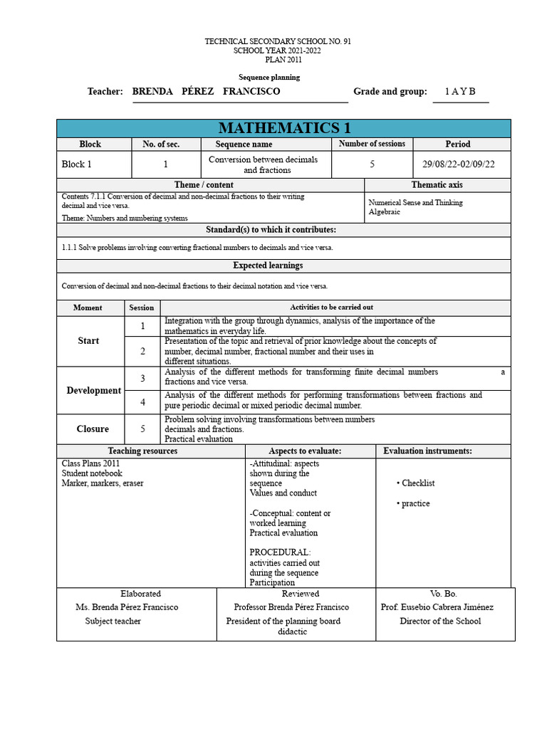 Mathematics Sequence Planning 2021-2022 | PDF | Numbers | Mathematics