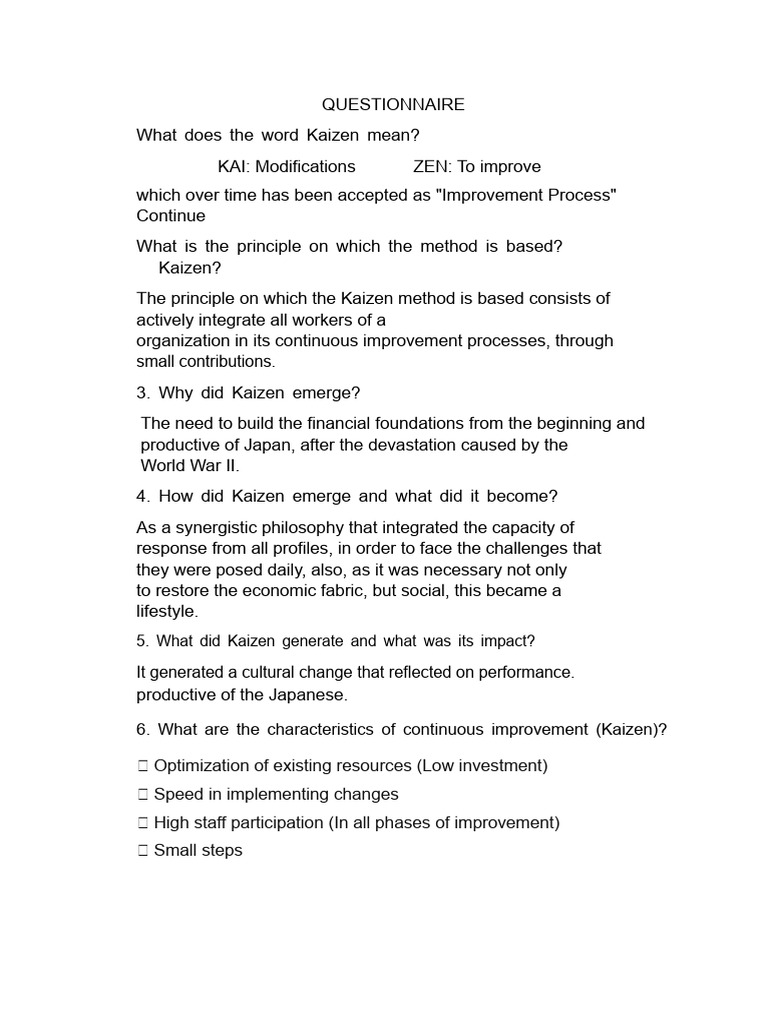 Kaizen Questionnaire | PDF | Economies | Business