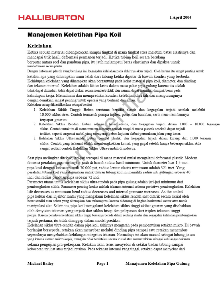 Manajemen Kelelahan Pipa Koil | PDF