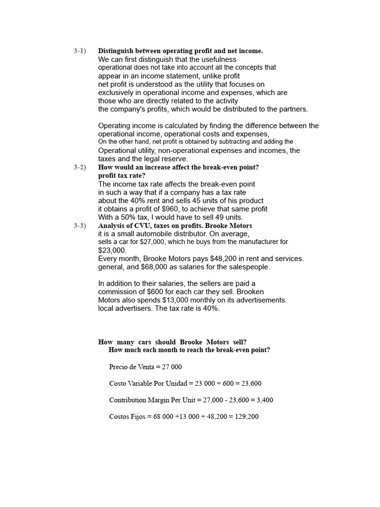 Distinguish Between Operating Income and Net Income. | PDF | Net Income ...