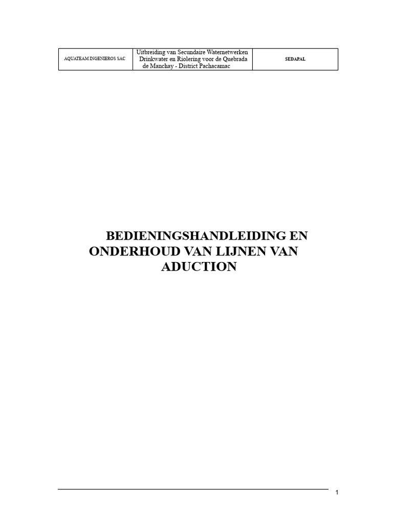 Handleiding Voor de Werking en Het Onderhoud Van Aanvoerlijnen | PDF