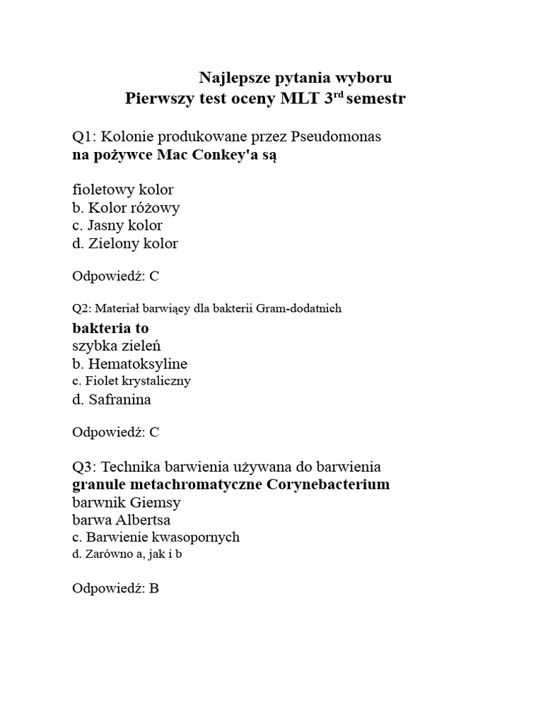 Najlepsze Pytania Wyboru | PDF
