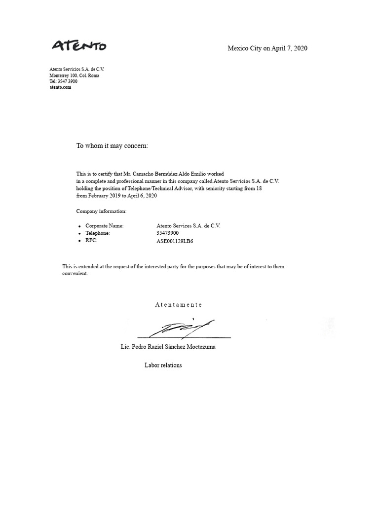 Attention Letter of Recommendation | PDF