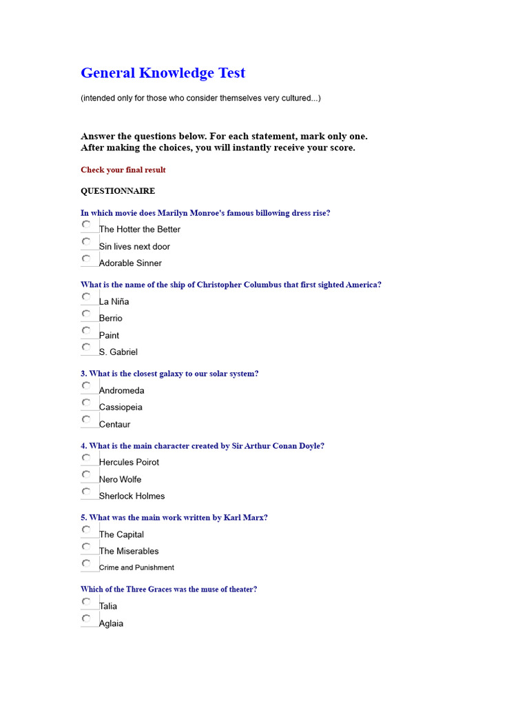 General Culture Test | PDF
