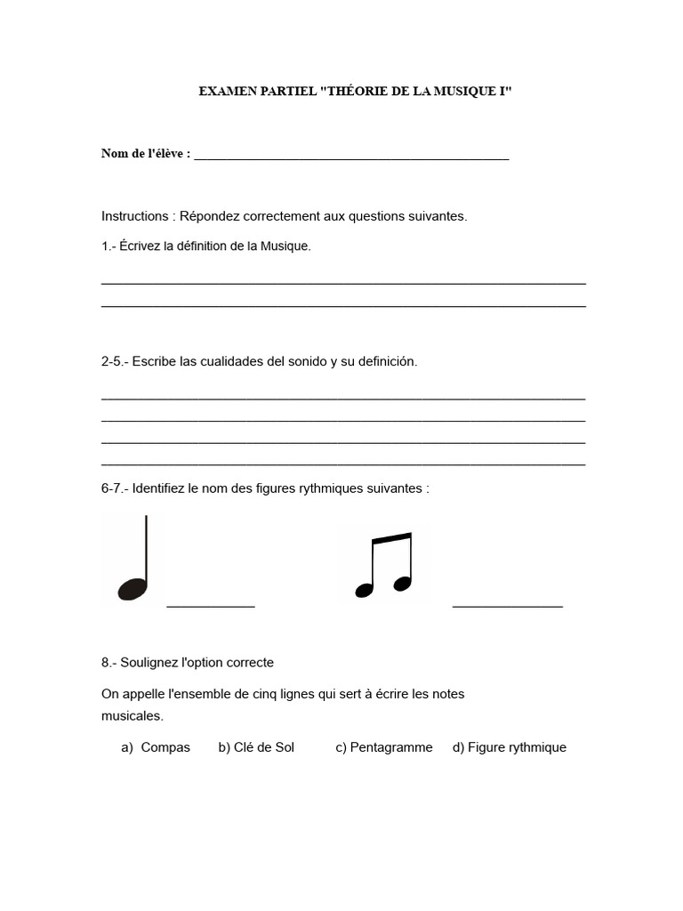 Examen de théorie musicale I et II | PDF | Partition | Clef (musique)
