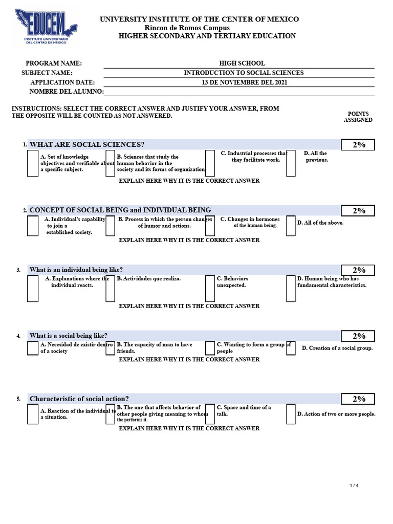 Social Sciences Exam Questions Guide | PDF | Science | Knowledge