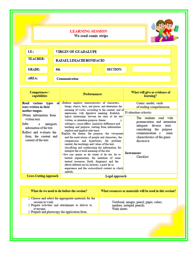 Learning Session: We Read Comic Strips | PDF | Notebook | Information