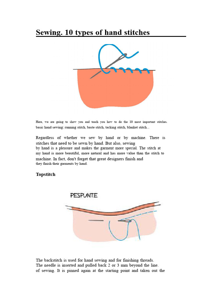 10 Essential Hand Stitches for Sewing | PDF | Sewing | Clothing