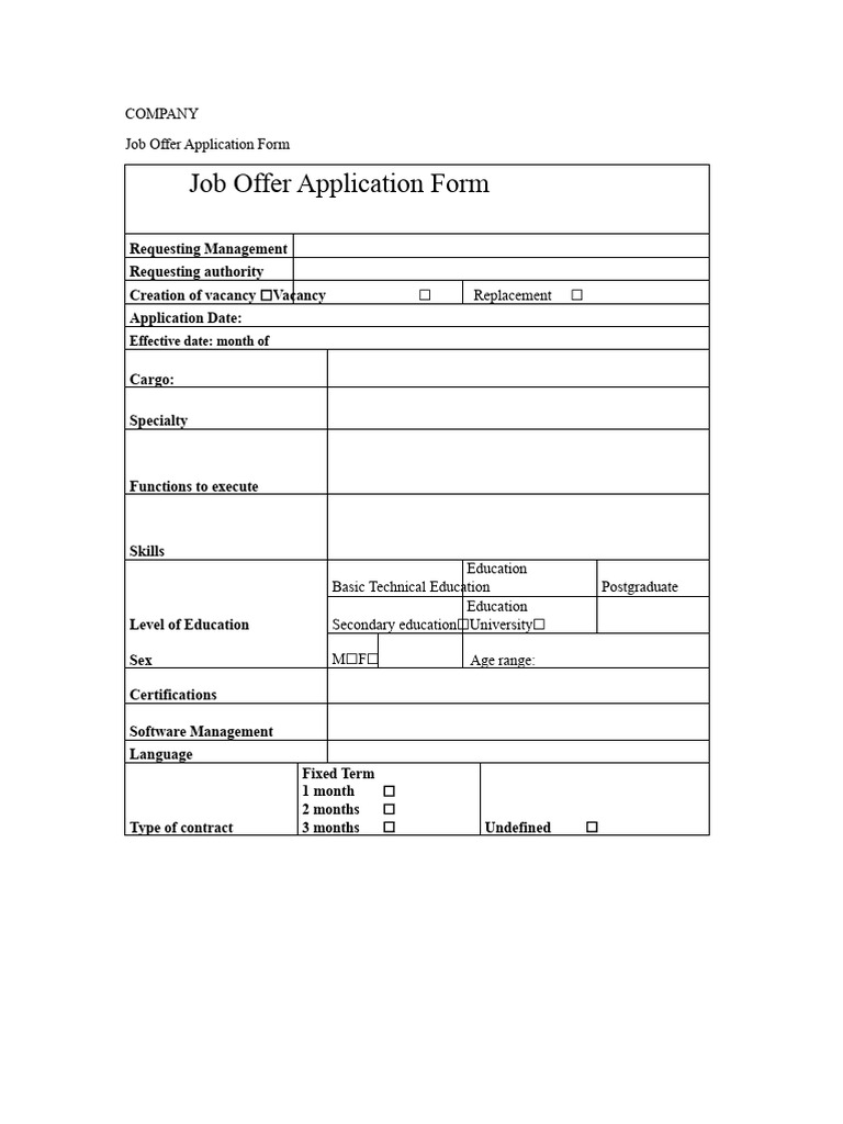Job Offer Application Form | PDF