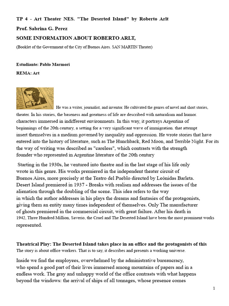 TP4 The Desolate Island by Roberto Arlt | PDF