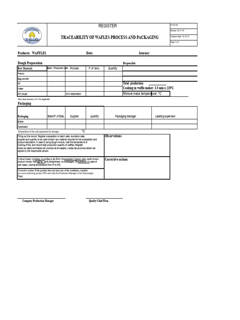 Traceability Record Process and Packaging | PDF | Cooking | Baking