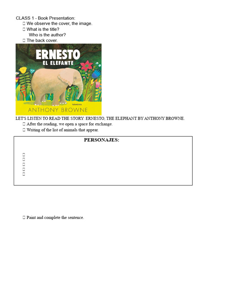 Activity 1° Ernesto The Elephant | PDF