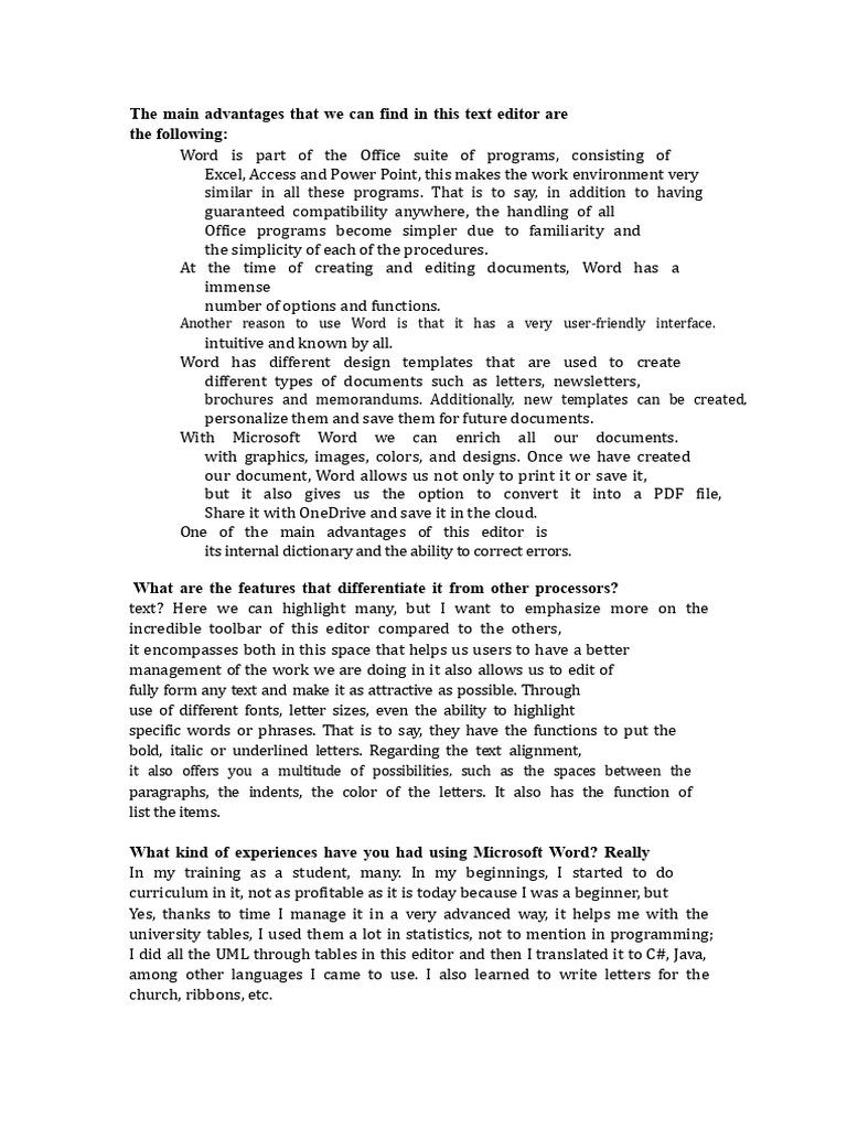 Advantages of Word | PDF | Microsoft Word | Application Software