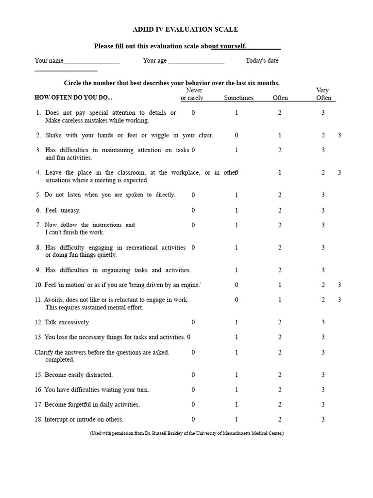 Barkley Adult ADHD Rating Scale | PDF | Attention Deficit Hyperactivity Disorder | Psychology