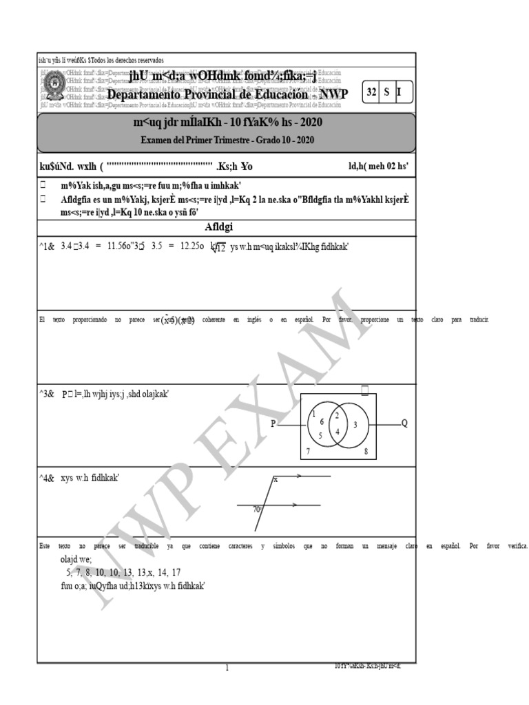 2020 Prueba de Matemáticas de Décimo Grado Primer Trimestre Provinicia ...